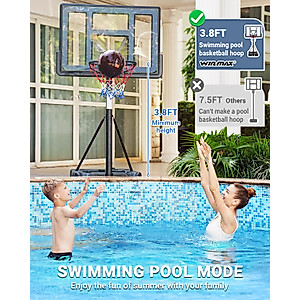 WIN.MAX Basketball Hoop Outdoor 3.8-10ft Adjustable Height, 44inch Backboard, Swimming Pool Basketball Hoop & Goal for Kids/Adults Indoor