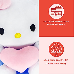 Ahlsense Couple Cat Stuffed Animal with Hearts Love Cat Plush Cute Kitty Plush Pillow Soft Animal Stuffy Doll Toys Valentine’s Day Gifts for Girlfriend (Pink)