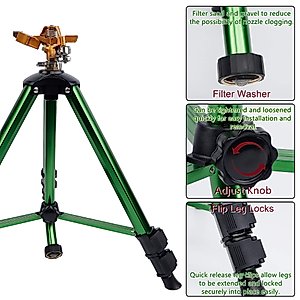 Twinkle Star Impact Sprinkler on Tripod Base, Quick Connector and Product Adapter Set, 360 Degree Coverage, 2 Pack