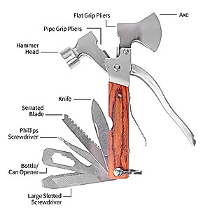 Hammer Multitool, Multipurpose 14 in 1 Camping Tool Survival Gear Hammer Tool Set Accessories with a Magnetic Wristband and a Pair of LED Flashlight Gloves for Household, Camping Equipment, Work