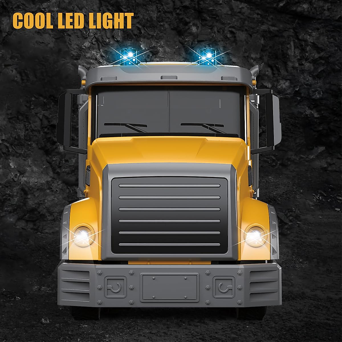 QuirkyGlee Remote Control Crane Truck Toy, RC Crane Truck 7 Channel 1:24 Construction Vehicles Toys，with One-Touch Lift Sounds & Lights, Two Rechargeable Batteries, Kids Cranes Toy for Boy Gift