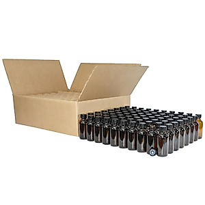 GlassBottleOutlet (80 Pack) 2 oz. Amber Boston Round with Black Poly Cone Cap