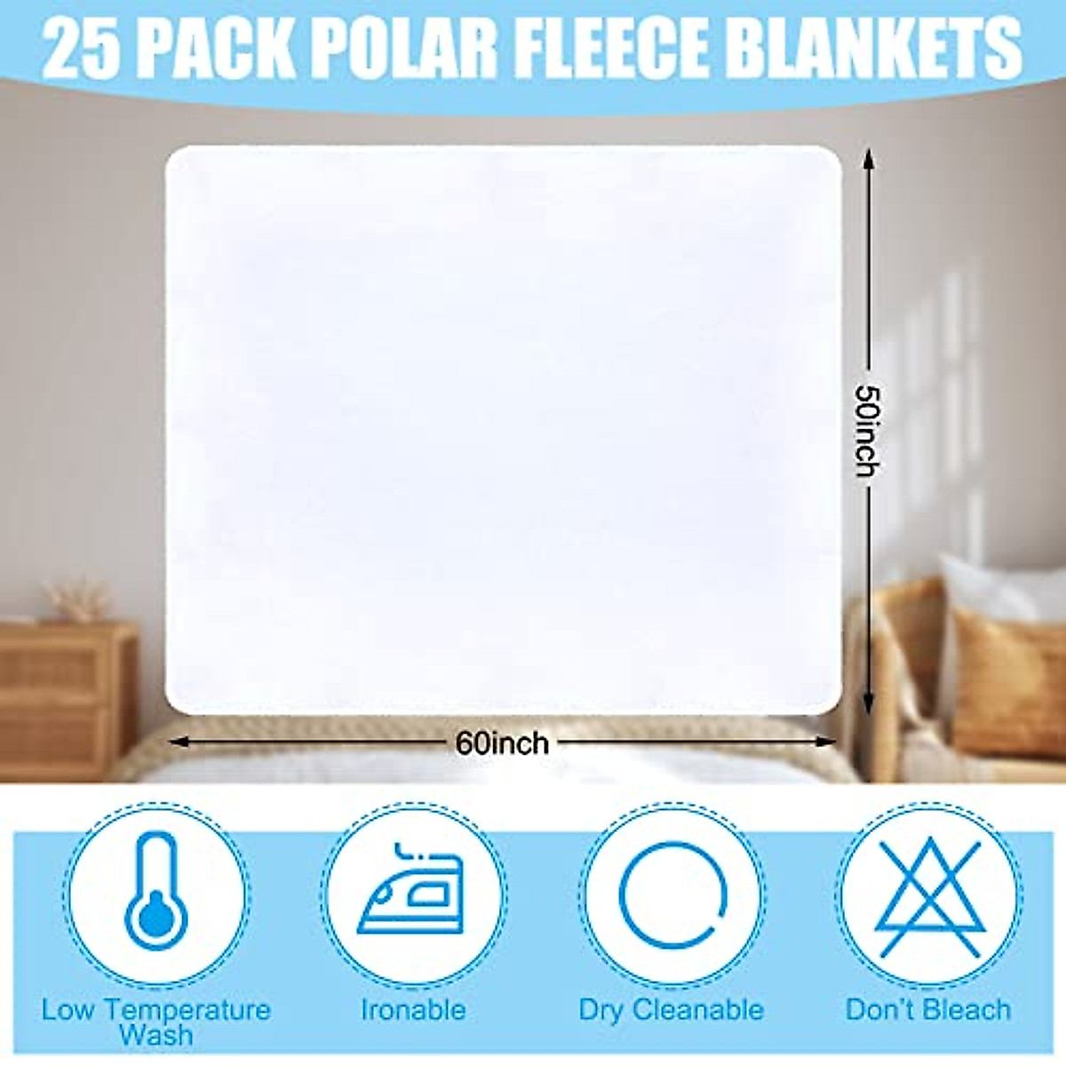 25 Pack Fleece Blanket Bulk 50 x 60 Inch Warm Cozy Fleece Blankets Soft Lightweight Fleece Throw Blankets for Bed Couch Sofa Home Office Wedding Gifts Travel Camping Suitable for 4 Seasons (White)