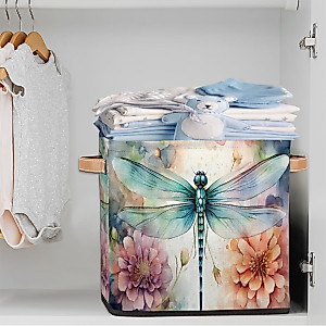 Tablerazzi Floral Dragonfly Cube Storage Bin, 13 Inch Collapsible Fabric Storage Cube Bin, Foldable Cube Baskets for Shelf, Closet, Organizer