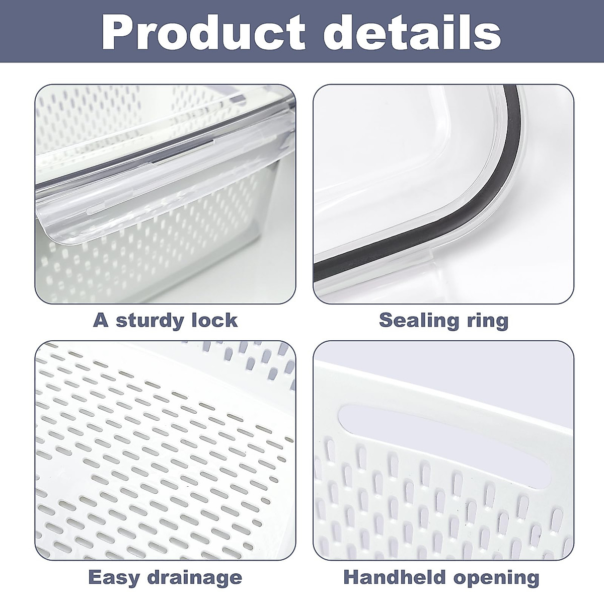 5 Pack Fruit Storage Containers for Fridge,Multi Food Storage Containers Removable Colander Storage Containers with Lid - Suitable for Fruits, Vegetables, Berries, Meat, etc