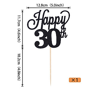 1 Pack Happy 30th Cake Topper Black Glitter Number 30 Thirty Birthday Cake Pick Decorations for Cheers to 30 Years Old 30th Birthday Wedding Anniversary Party Supplies Black