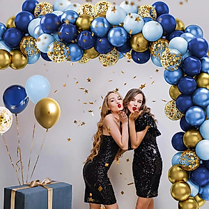 Navy Blue Balloons Garland Arch Kit - 133PCS Different Sizes Navy Blue Macaron Blue Metallic Blue Confetti and Gold Latex Balloons for Baby Shower Wedding Bridal Shower Birthday Party Decoration