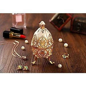 Furuida Trinket Box with Hinged White Faberge Egg Enameled Jewelry Box Classic Ornaments Metal Craft Gift for Home Decor