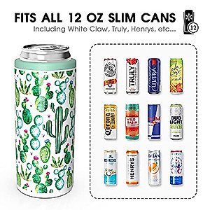 TILUCK Skinny Can Cooler for Slim Beer & Hard Seltzer, Stainless Steel, Doucle-Walled Stainless Steel Insulated Slim Cans, Standard 12 oz (Cactus)