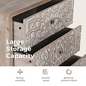 MAISON ARTS 3 Drawer Dresser for Bedroom (Set of 2), Farmhouse Wooden Chest of Drawers with Brass Metal Handles Modern Boho Dressers & Chests for Living Room, Hallway, Entryway