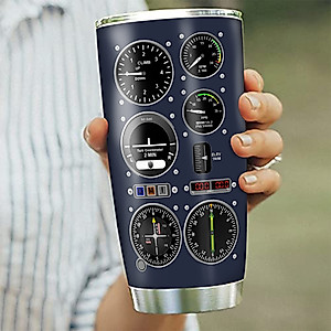 Pilot Gifts Aviation Men, Pilot Cup Tumbler, Gifts for Pilots Men, Airplane Gifts, 20oz Aviation Pilot Gauges Nutrition Facts Coffee Cup, Birthday Christmas Gifts Ideas for Pilot Insulated Travel Mug