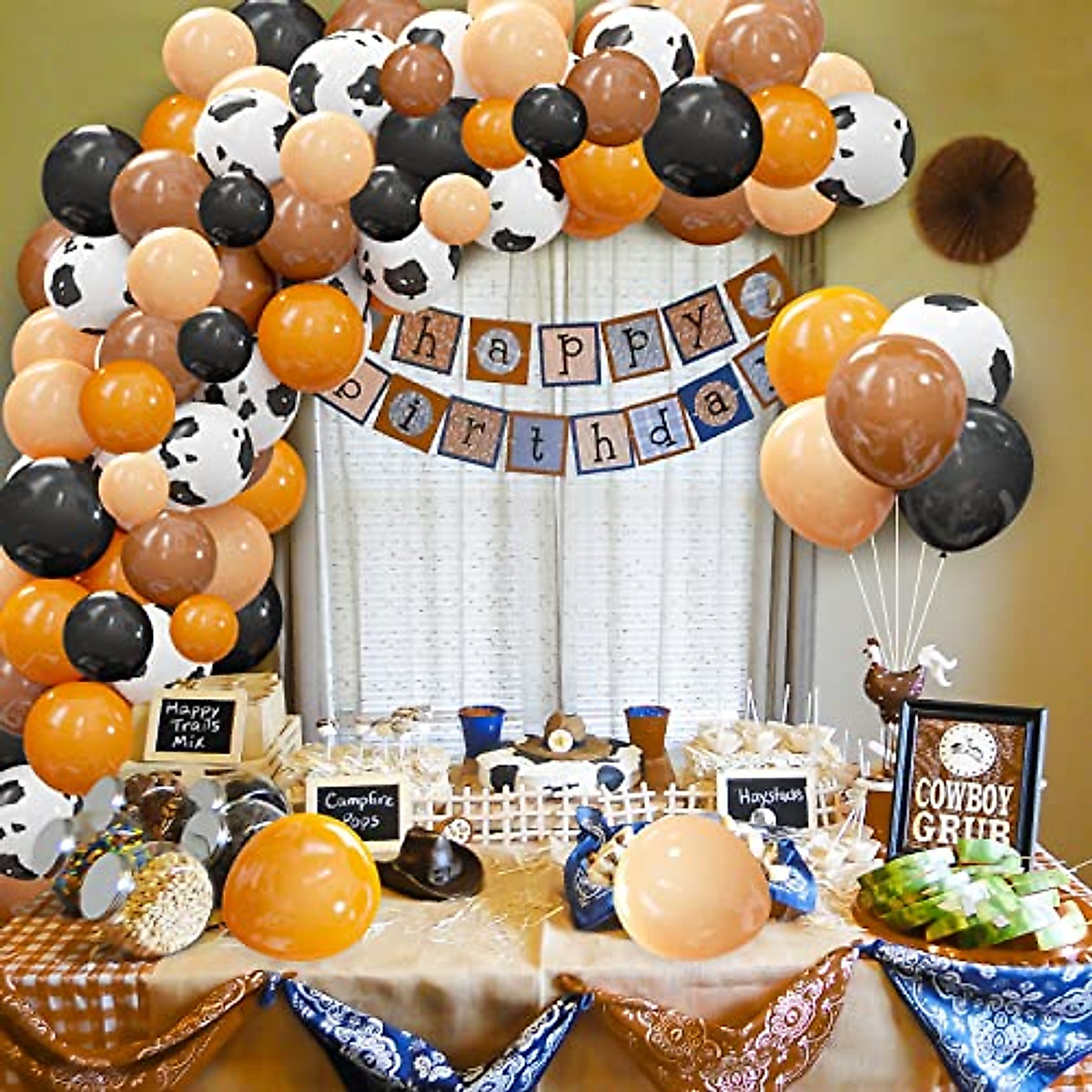 130pcs Party Cow Balloons Garland Arch Kit - Mixed Brown Black Cow Print Balloons for Western Cowboy Cowgirl Themed Party Baby Shower Farm Birthday Party Decoration Supplies