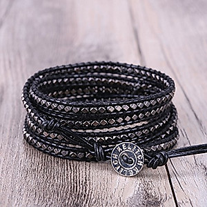 KELITCH Turquoise Friendship Bracelets Gun Black Mix Beaded 5 Wrap Bracelet Braided punk Bracelets