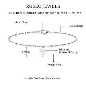 Rosec Jewels Certified Diamond Cross Charm Bracelet for Women, HI-SI Quality, Natural Diamond Stackable Religious Chain Bracelet, 14K Yellow Gold