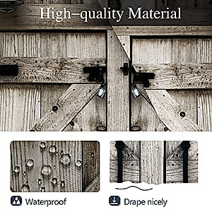 Coxila Wood Barn Door Shower Curtain Set Wooden Gate Rural Farm House Brown Contour Mat Toilet Lid Cover U Shaped Bath Mat 4 Pcs Decor Bathroom Non-Slip Rug Fabric Polyester 60x72 Inch