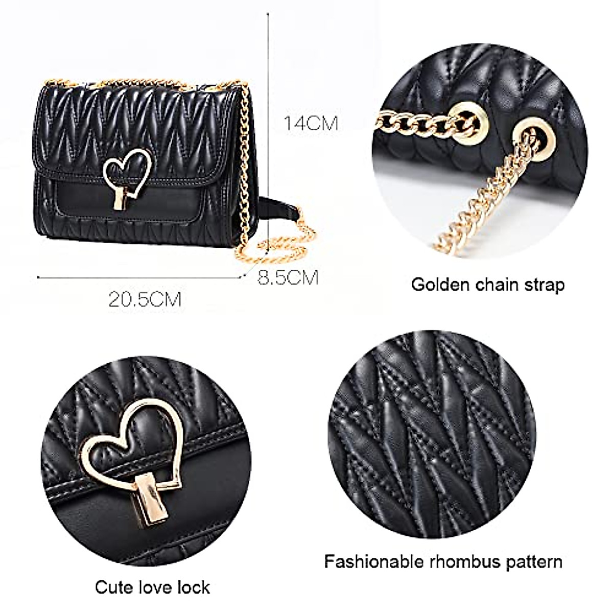 Shoulder Bag for Women Small Crossbody Purse Leather Fashion Handbags with Chain Strap, black
