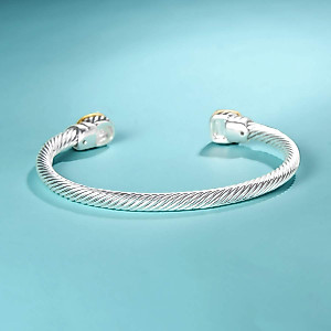 UNY JEWEL Bracelet Designer Brand Inspired Women Jewelry 4.5mm Thin Twisted Cable Wire Bangle Gem Stone Christmas Day Gift (Black Onyx)