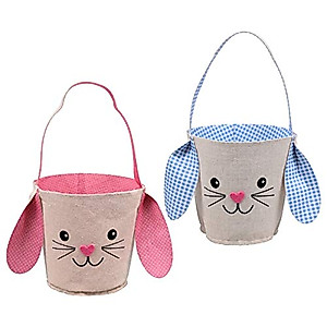 Easter Canvas Baskets. A Clever & Kids` Safe Alternative to Wooden or Plastic Baskets to Avoid Risk of Scratches, Injuries Chewing Wood or Plastic Baskets. Kids Will Love It (1 Pink 1 Blue)