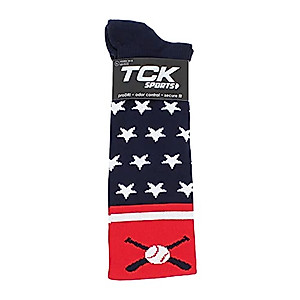 TCK Patriotic USA Baseball Socks with Baseball Bats (Navy/Red/White, Small)