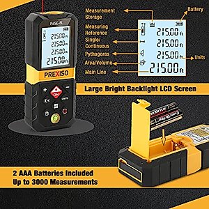 PREXISO Laser Measure, 215Ft Laser Measurement Tool with Entension for Diagonal Measuring Ft/Ft+in/in/M Units - Pythagorean Mode, Area Volume -100 Sets Data Storage, Medidor Laser Distance Meter