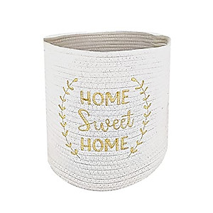 Joyiou Home Sweet Home Decor Cotton Rope Storage Baskets, New Home Ornament, House Warming Decoration Party Decor, House Warming Gifts New Home, 11 Inches Round Cube Bins For Organizing