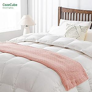 CozeCube Boho Throw Blanket for Couch, Mauve Throw Blanket, Basket Weave Waffle Throw Blanket, Farmhouse Lightweight Throw Blanket with Fringe, Blush Pink, 50'' x 60''