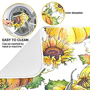 susiyo Autumn Pumpkins Sunflowers Dish Drying Mat for Kitchen, 18x24 inch Absorbent Dishes Drainer Pad for Kitchen Countertop