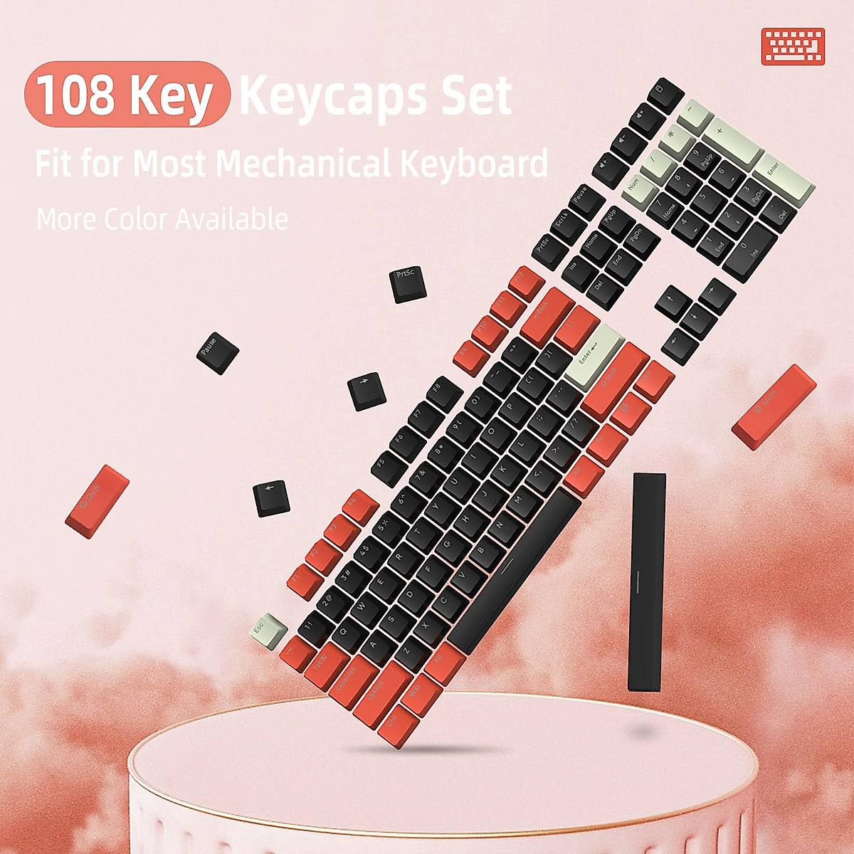 108 Key Custom PBT Keycap Set Double Shot OEM Profile for 61/68/87/98/100/104Key TKL 60% and Full Size Cherry Gateron Kailh Outemu Cross Type Switch US Layout Mechanical Keyboard (Orange Black White)