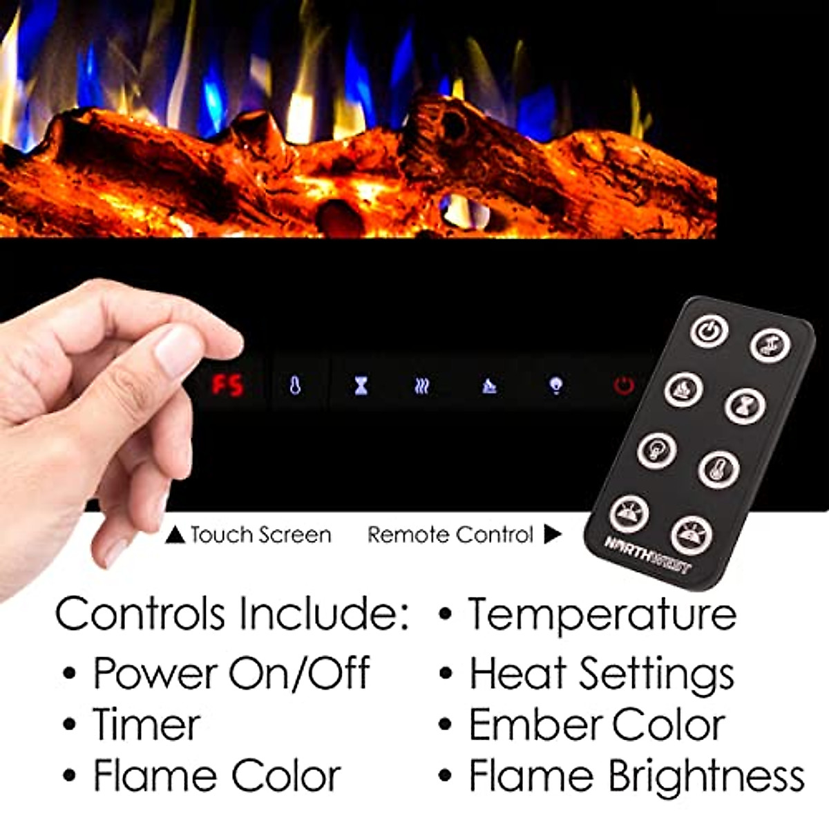 Electric Fireplace - 72 Inch LED Wall or Recessed Fireplace Heater with Front Vent,10 Ember Colors, Touchscreen, and Remote by Northwest (Black)