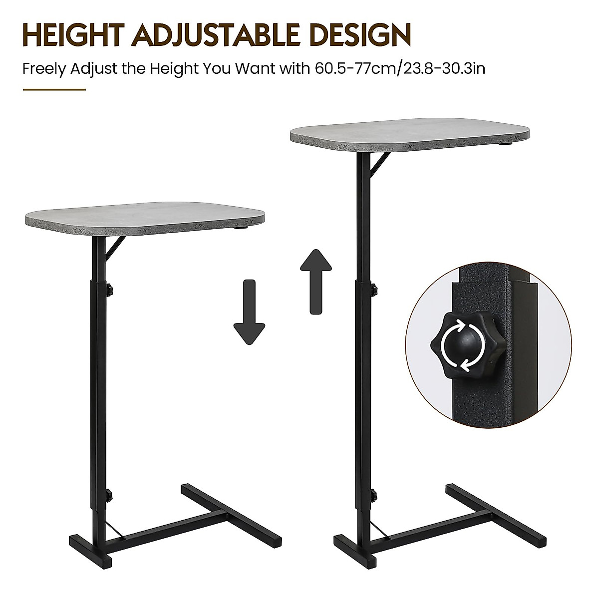 WHEARTED Small Side Table for Small Spaces, C Shaped End Table Slide Under Sofa Couch and Bed, Height Adjustable C Table End Table with Metal Frame for Living Room, Bedroom, Bathroom Gray