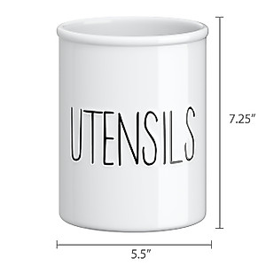 Barnyard Designs Ceramic Farmhouse Kitchen Utensil Holder for Countertop, Decorative Kitchen Utensil Holder, Large Kitchen Utensil Holder for Kitchen Counter, Utensil Crock Spatula Holder, 7" White