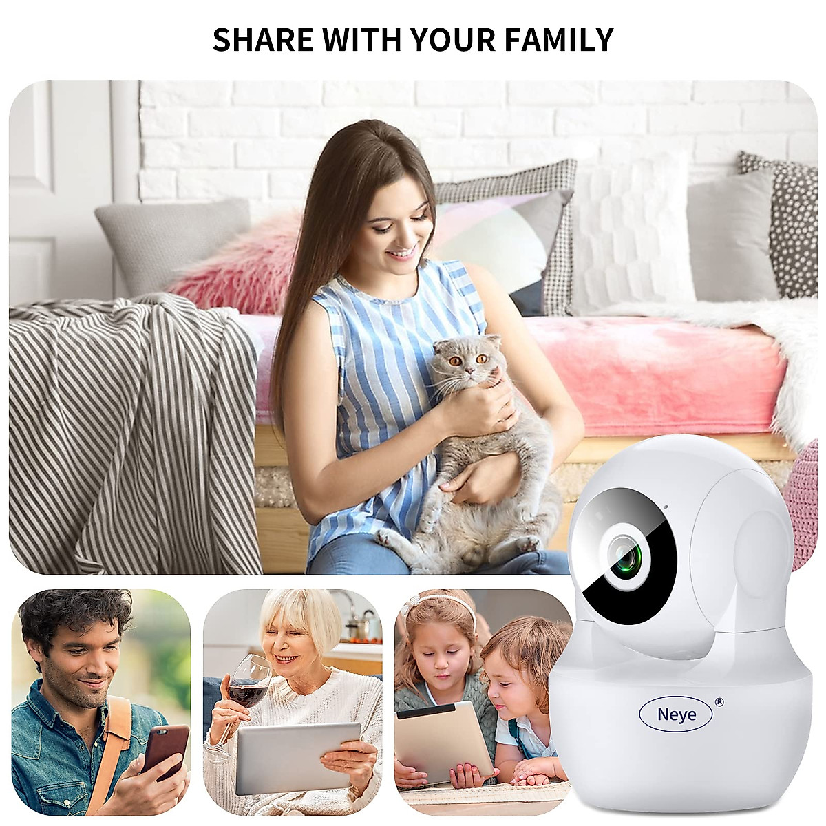 WiFi Security Home Camera，Baby Monitor Wireless IP Camera with Night Vision Two Way Audio Cloud Storage， Supports 5G WiFi，up to 128GB（White） Indoor Camera
