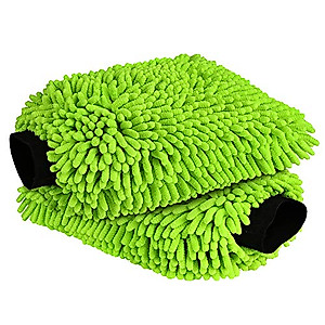 AIDEA Car Wash Mitt Microfiber, 2PK-Scratch & Lint Free, Premium Chenille Microfiber Wash Mitt-Green Regular Size (7.12''X10.14'')