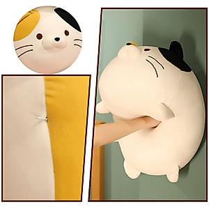 Cute Soft Fat Tabby Cat Kitten Stuffed Animals Cat Kitten Plush Toys Cat Kitten Plushies Throw Pillow Cat Kitten Hugging Cuddly Cat Kitten Doll Pillow Gift for Kids and Lovers (White, 14-Inch)