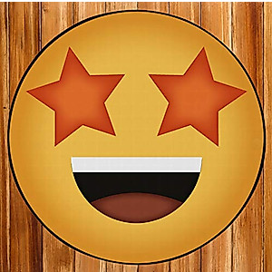 Deerlux Emoji Style Round Funny Smiley Face Kids Area Rug, Star Eyes Emoji Rug, 24" x 24"