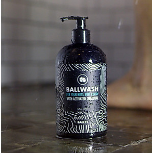 Ballsy Ballwash Charcoal Body Wash for Men - Moisturizing Men’s Bodywash with Coconut Oil – Soap for Men & Great for your Most Intimate Areas, 16 Oz with Pump