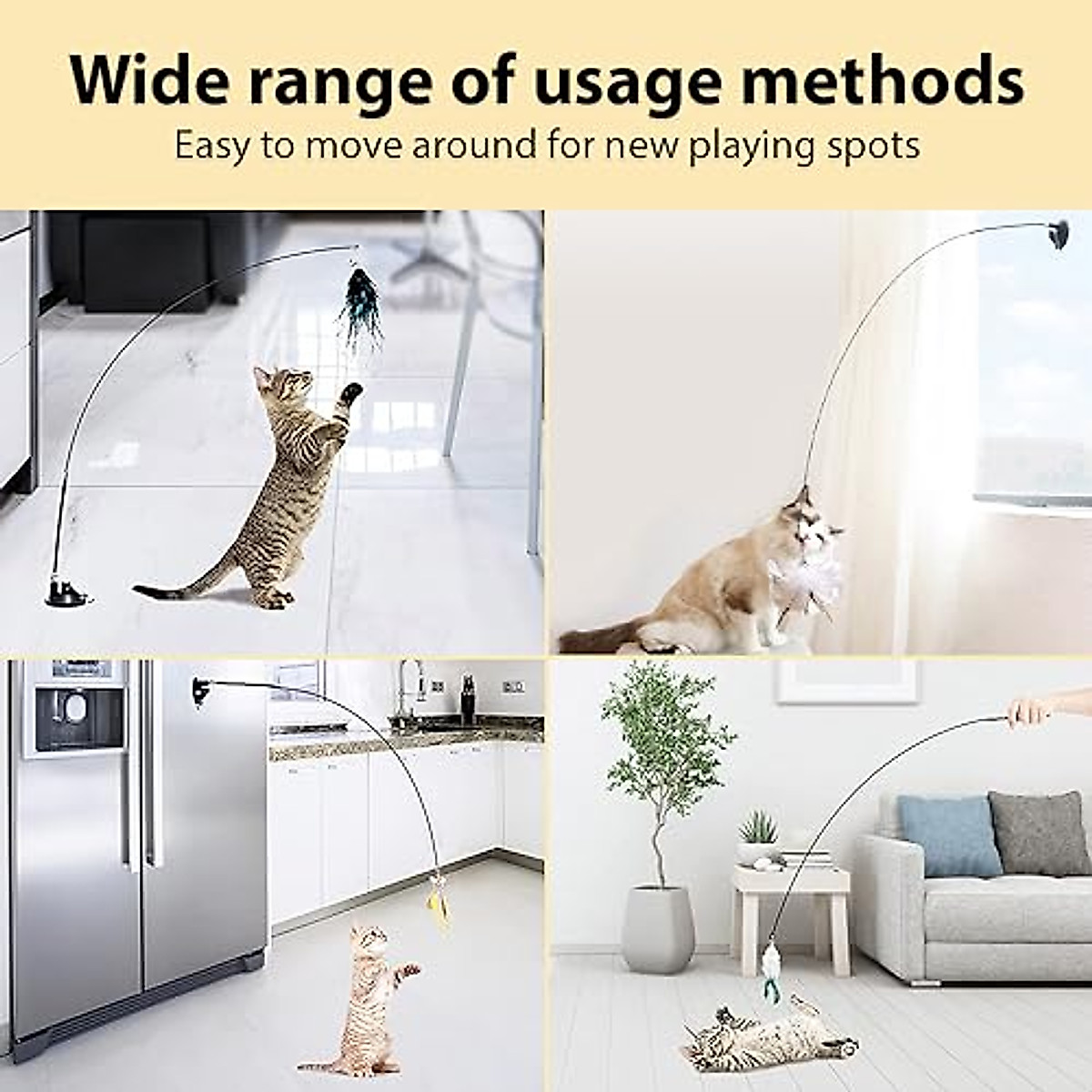 Leo's Paw The Original Interactive Bird Simulation Cat Toy Set Realistic Colorful Feathers Bells Wand Self-Holding Suction Base Stimulating Real-Life Flying Bird Impression Hunting Play (w. 5 Birds)