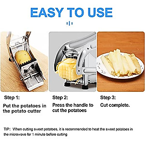 French Fry Cutter with 2 Blades, Professional Potato Cutter Stainless Steel, Potato Slicer French Fries, Press French Fries Cutter for Potato