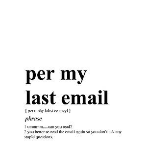 Funny Office Decor - 8x10" UNFRAMED Print - Definition Of 'Per My Last Email' Black & White Typography Wall Art - Office Wall Art - Coworker Gifts