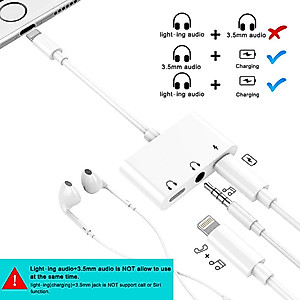 Anytrox 3 in 1 Headphone Adapter for iPhone,3.5mm Earphone Aux Audio and Charge Adapter Splitter Compatible for iPhone 14 13/12Pro/11/X/8 and iPad(White)