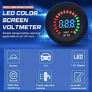 2 Pcs DC 12V Waterproof LED Digital Display Voltage Gauges Round Panel Car Voltmeters with Terminals Waterproof Voltmeter Battery Tester with Blue Light for Boat Marine Car Motorcycle