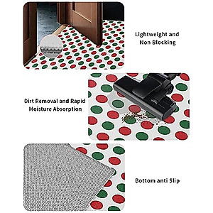 Indoor Door Mat Washable Mat 20x32 Inch - Outdoor Non-Slip Mat Absorbent Resist Dirt Doormats Christmas Green and Red Polka Dots Floor Mat for Entryway Patio Bathroom