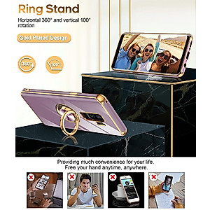 LeYi for Galaxy S9 Plus Phone Case: 360° Rotatable Ring Holder Magnetic Kickstand [ Not Applicable Samsung S9 ], Plating Rose Gold Edge Protective Case, Purple