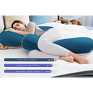 INSEN Pregnancy Pillows, L Shaped Full Body Maternity Pillow with Removable Cover, 57 Inch Pregnancy Pillows for Sleeping, Blue Jersey Cotton