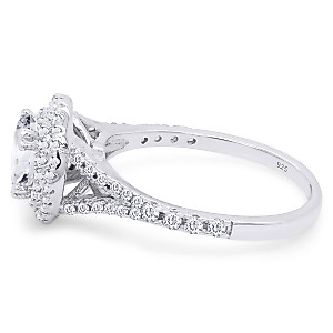 SAVEARTH DIAMONDS 6MM Center Round Cut Sparkling Cubic Zirconia Split Shank Double Halo Engagement Ring In 14k White Gold Over Sterling Silver Jewelry For Women Gifts For Her-6.5