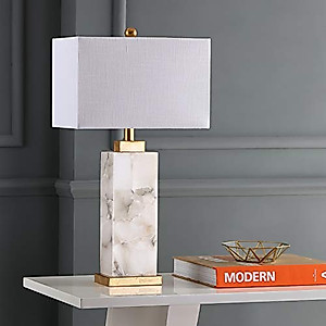 JONATHAN Y JYL6201A Elizabeth 27.5" Alabaster LED Table Lamp Coastal Contemporary Bedside Desk Nightstand Lamp for Bedroom Living Room Office College Bookcase LED Bulb Included, White/Gold Leaf