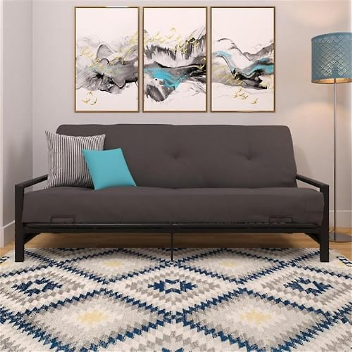 Pemberly Row Classic Design Full Size Metal Futon Frame in Black