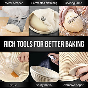 Walfos Banneton Proofing Basket Set（9 pcs）-100% Natural Rattan Sourdough Bread Basket,10" Round & 9" Orval Proofing Basket,Includes Professional Baking Tools,Great for Home and Professional Bakers