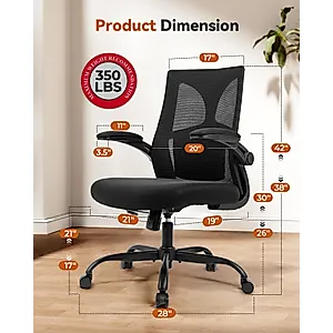 CAPOT Ergonomic Office Chair 350lbs Capacity - 3.9-inche Cushion and Tall Back Computer Desk Chair Breathable Mesh - Comfortable Swivel Office Chair with Adjustable Lumbar Support
