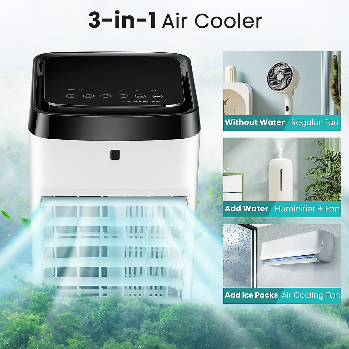 DORTALA Evaporative Air Cooler, 3-in-1 Cold Air Cooling Fan with Remote, 3.5L Water Tank, 2 Ice Packs, 4 Modes, 3 Speeds & Timer, 70° Oscillation, Portable Swamp Cooler for Small Rooms